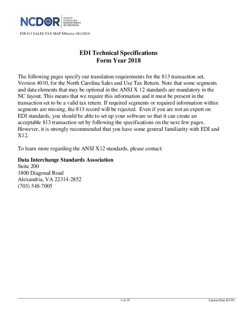 Fillable Online EDI Technical Specifications Form Year 2018 NCDOR Fax ...