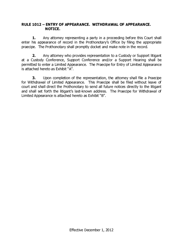 Fillable Online Rule 1012* - Entry and Withdrawal of Appearance, Penn ...