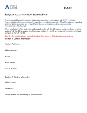 Fillable Online EI-F-02 Religious Accommodations Request Form - UTA Fax ...