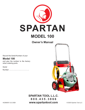 Fillable Online Spartan Tool Model 100 Drain Cleaning Machine w/5/16 ...