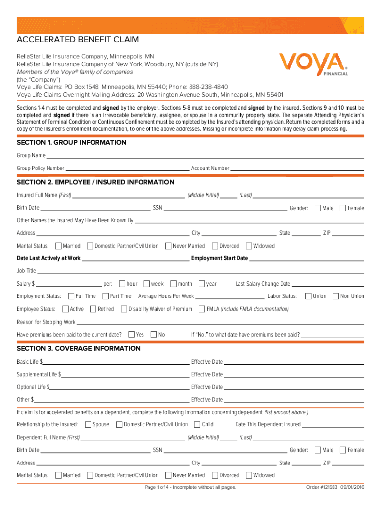 Fillable Online Accelerated Benefit Claim Fax Email Print - pdfFiller