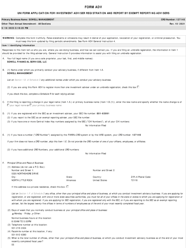 Fillable Online Disclosure Brochure Sowell Management Fax Email Print ...