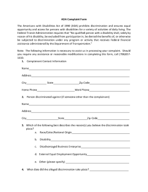 Fillable Online ADA Complaint Form The Americans with Disabilities Act ...