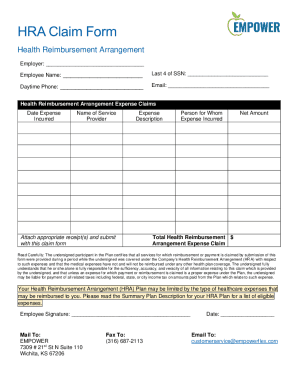 Fillable Online Health Reimbursement Account (HRA) Plan Expense ... Fax ...