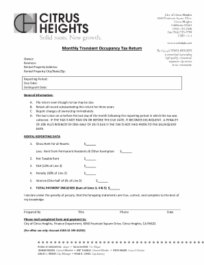 Fillable Online Monthly Transient Occupancy Tax Return Fax Email Print ...
