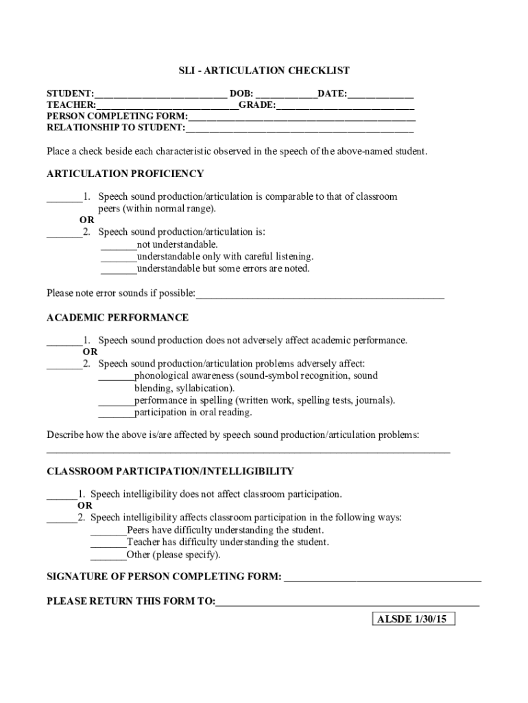 Fillable Online Teacher InputSpeech Sound Production (Articulation) Fax ...