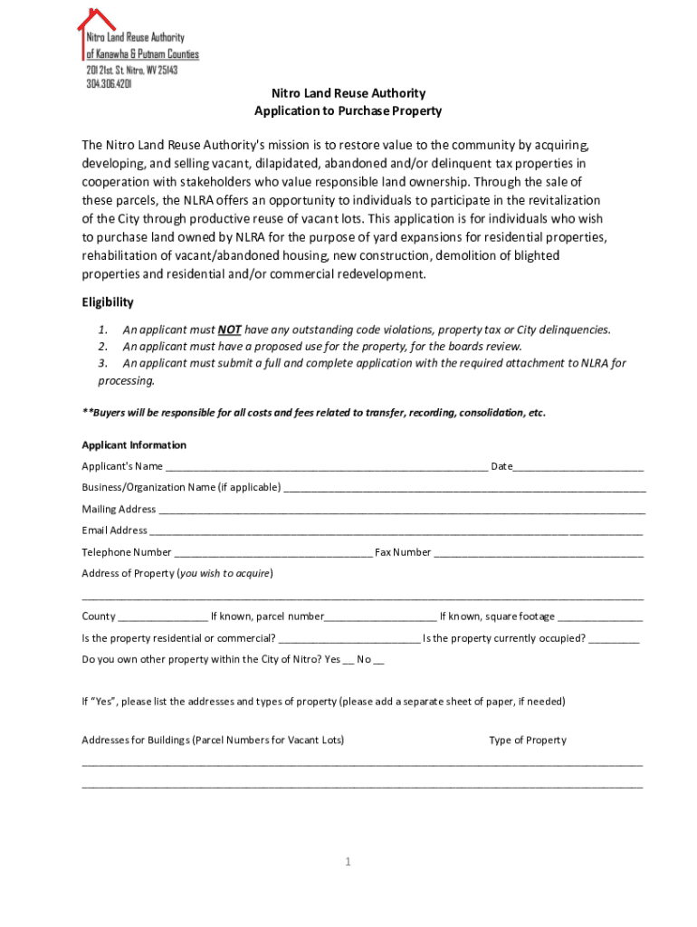 Fillable Online Home Page - Nitro Development Authority : Nitro ... Fax ...