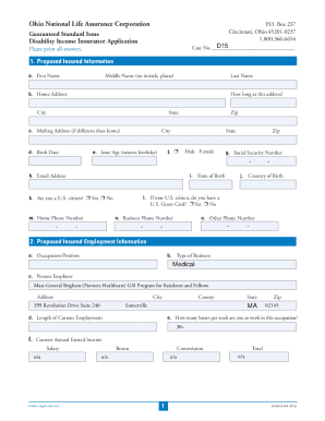 Fillable Online Guaranteed Standard Issue Individual Disability ...