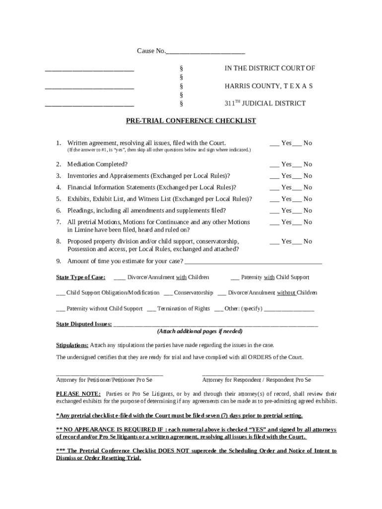 311TH CPS - Adoption Pre-Trial Checklist.docx Doc Template | pdfFiller