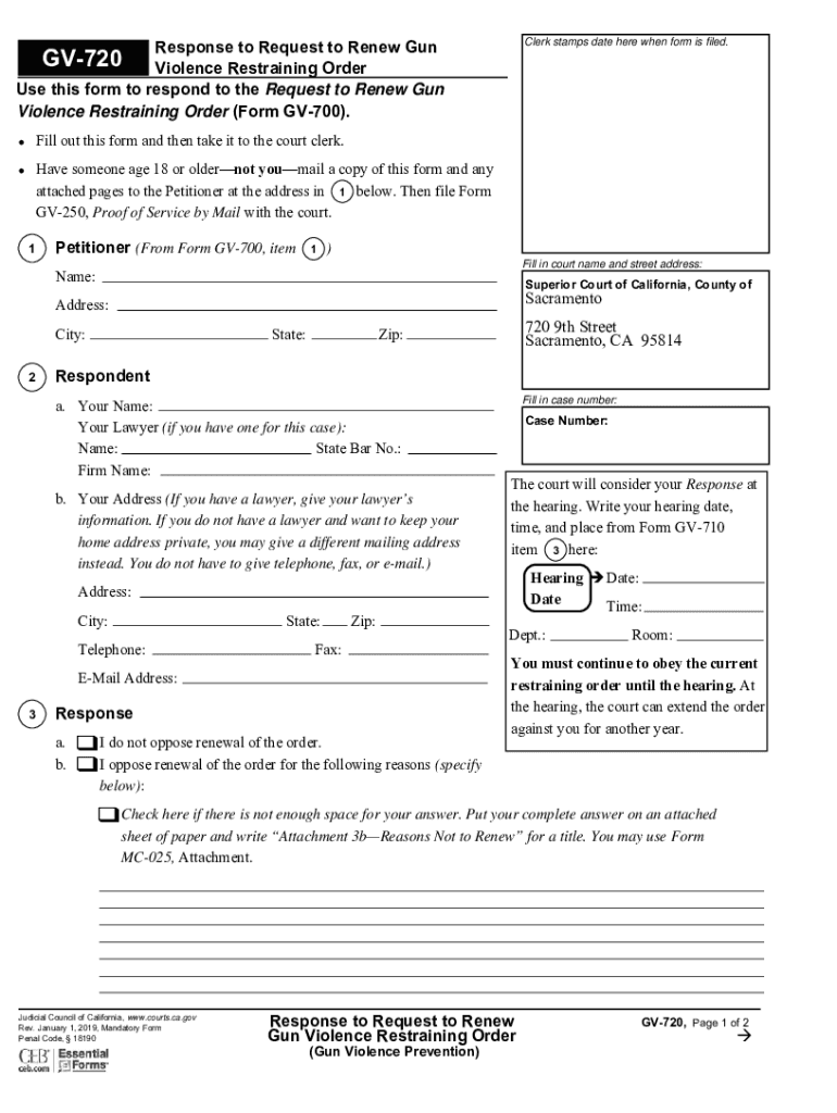 Fillable Online Response to Request to Renew Restraining Order ...