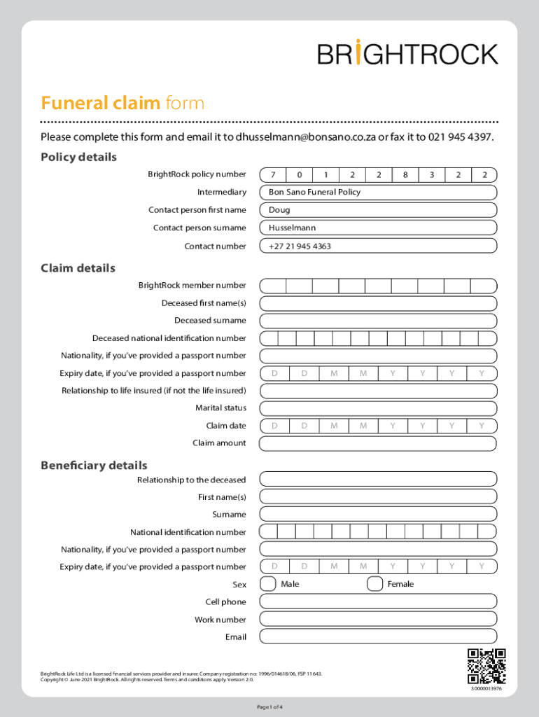 Fillable Online Funeral claim form Fax Email Print - pdfFiller