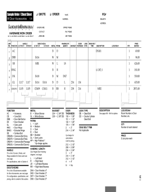 Fillable Online Sample Order / Cheat Sheet - M Door Accessories 1/4 Fax ...