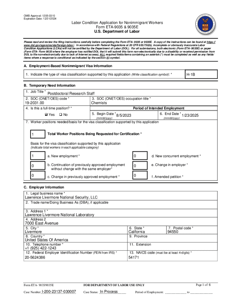 Fillable Online Department of labor certified lca form eta 9035 Fax ...