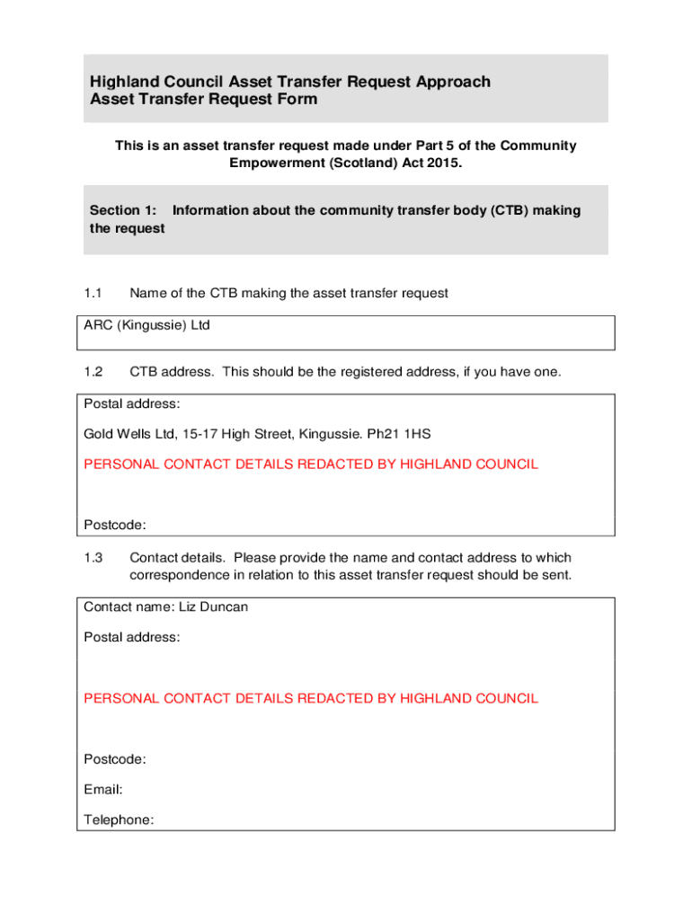Fillable Online Highland Council Asset Transfer Request Approach Fax ...
