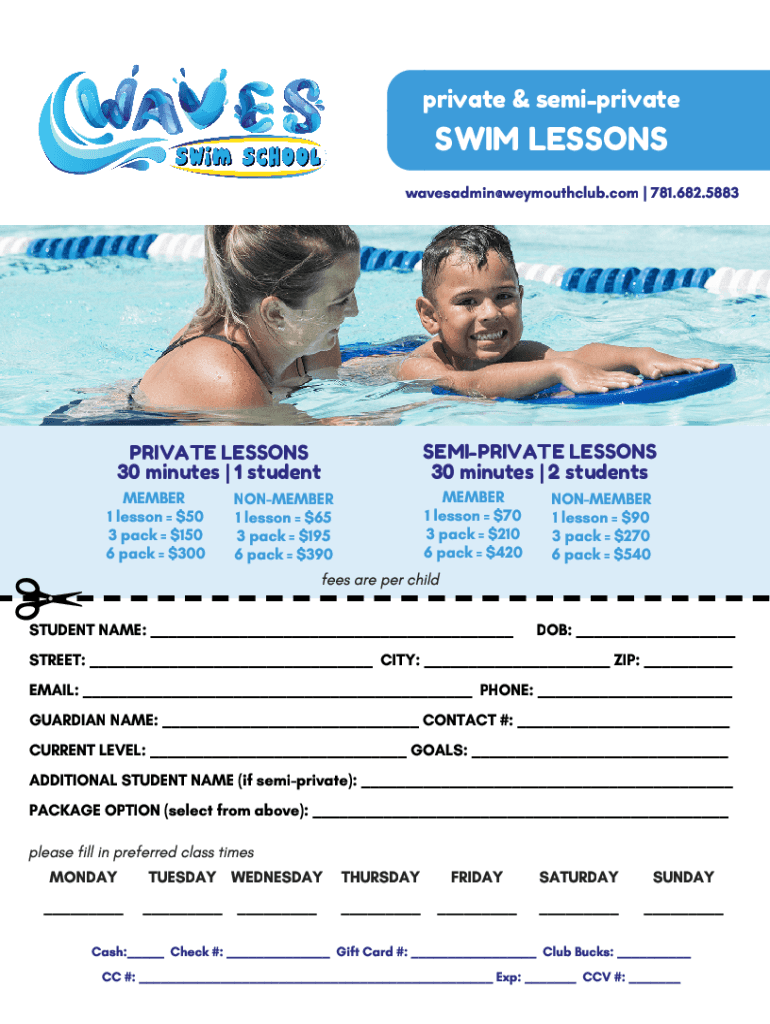 Fillable Online Waves Private Lessons - 8.5x11 Fax Email Print - pdfFiller