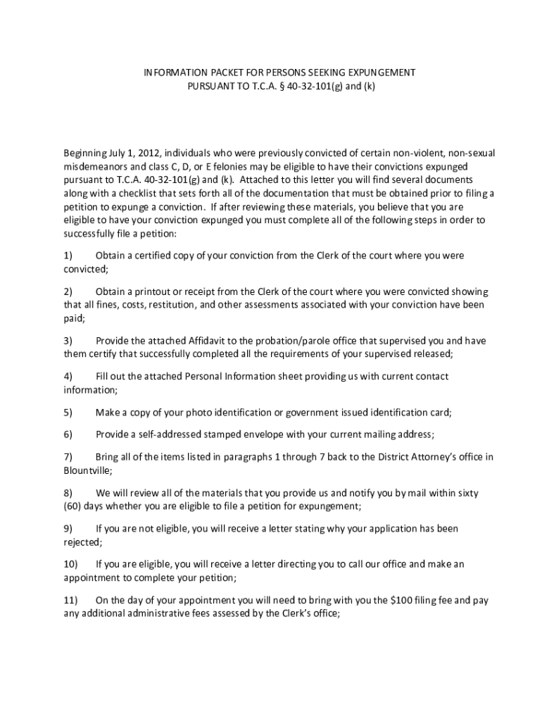 Fillable Online Expungements Under 40-32-101 (k) - Nashville District ...