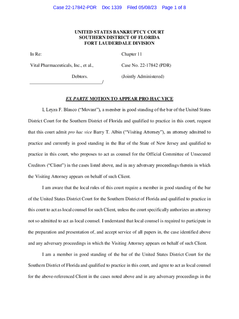 Fillable Online Motion to Appear Pro Hac Vice - Barry T. Albin .docx ...