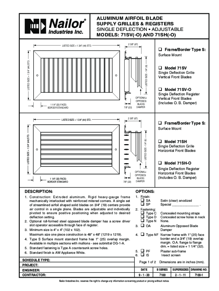 Fillable Online aluminum airfoil blade supply grilles & registers single ... Fax Email Print ...
