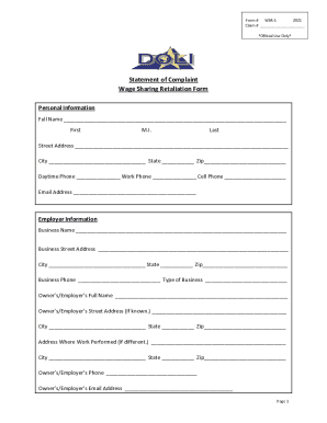 Fillable Online Statement of Complaint Wage Sharing Retaliation Form ...