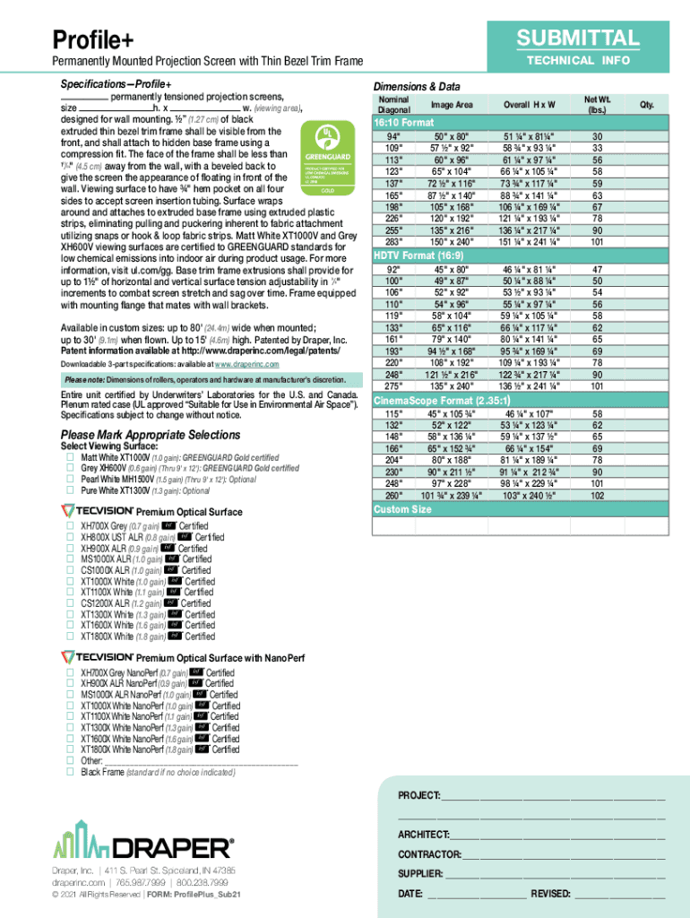 Fillable Online Permanently Mounted Projection Screen with Thin Bezel ...