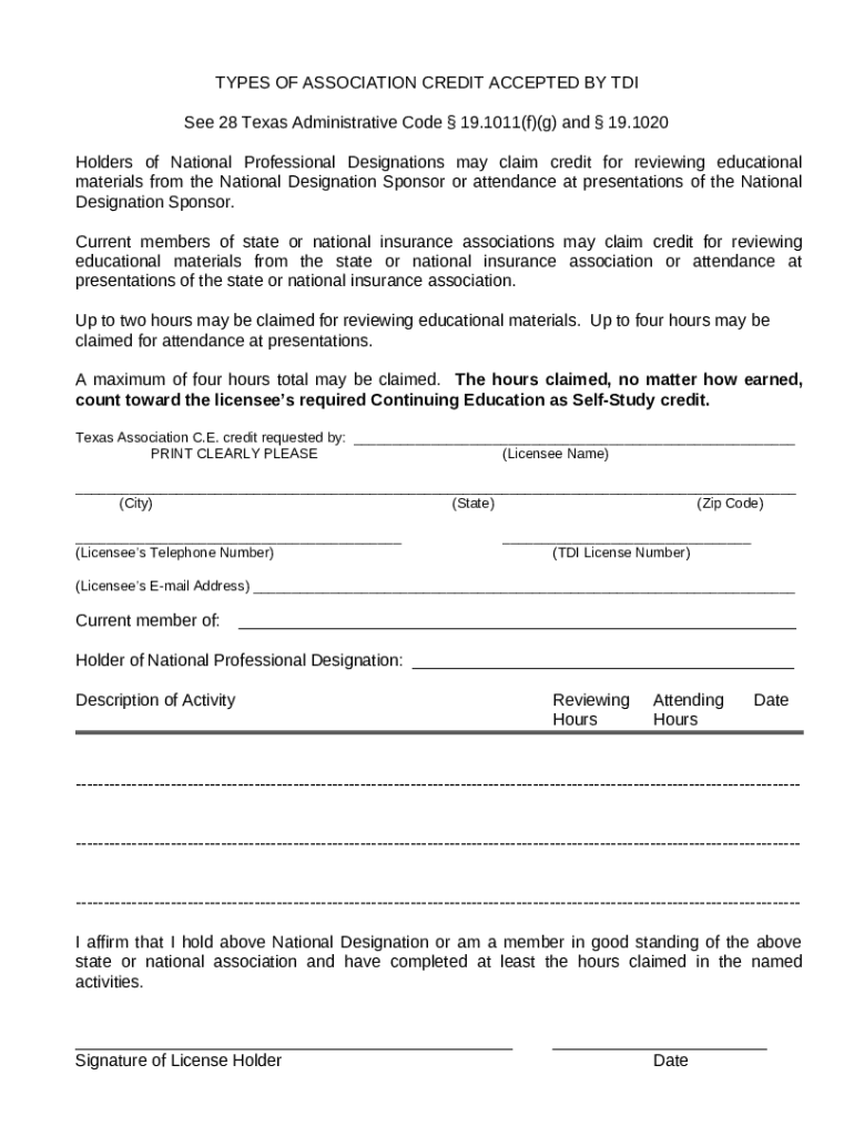 TYPES OF QUALIFYING CREDIT ACCEPTED BY TDI Doc Template | pdfFiller