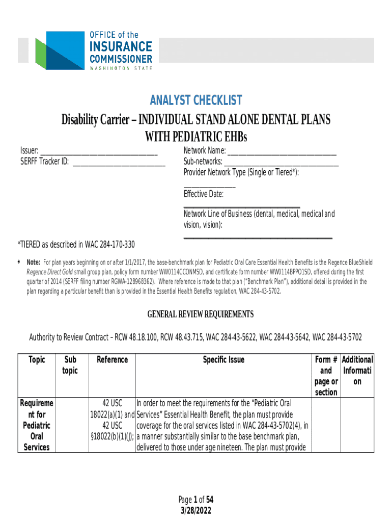 2023 Disability Individual Stand Alone with Pediatric Dental Checklist ...