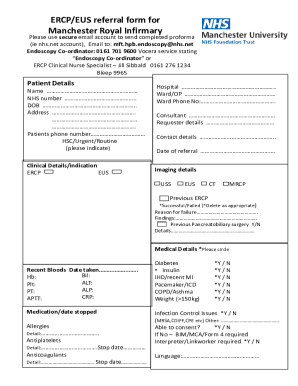 Fillable Online ERCP/EUS referral form for Manchester Royal Infirmary ...
