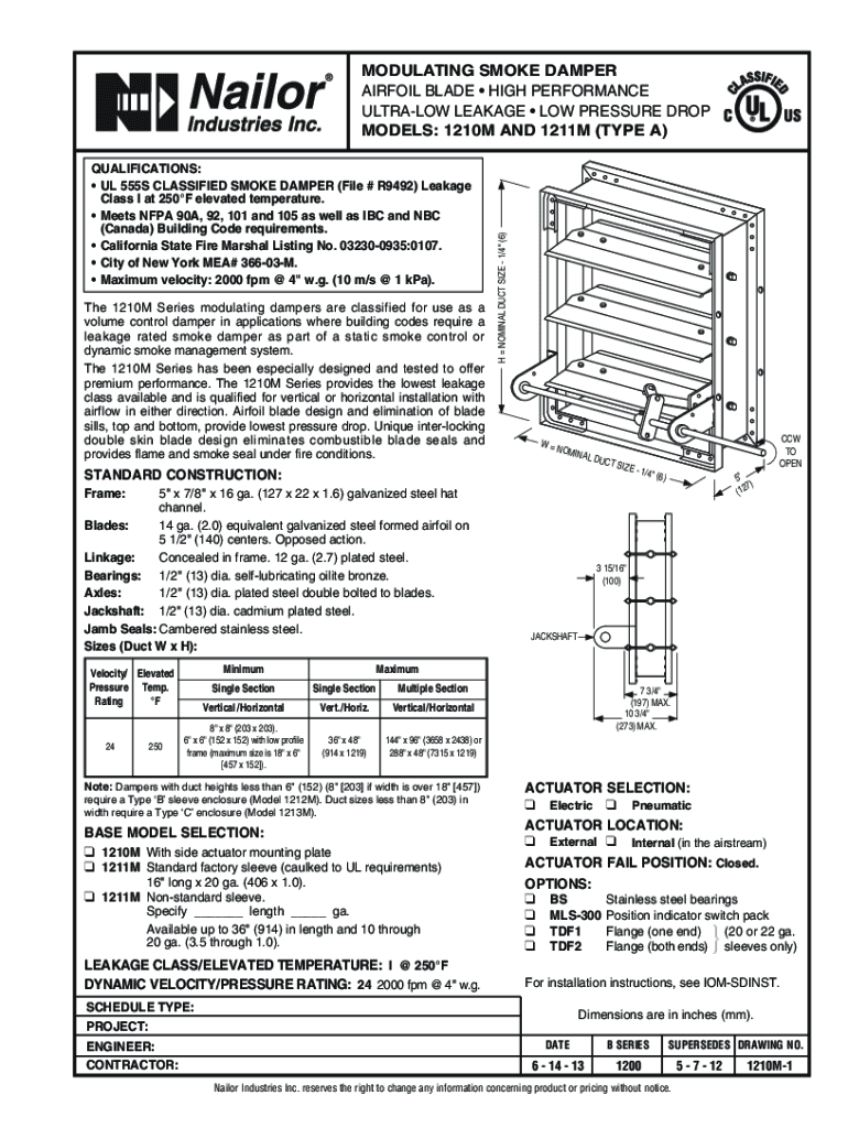 Fillable Online Submittal, Models 1210M and 1211M Type A, Modulating ...