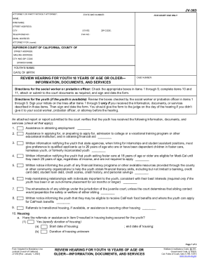Fillable Online JV-363 REVIEW HEARING FOR YOUTH 18 YEARS OF AGE OR ...