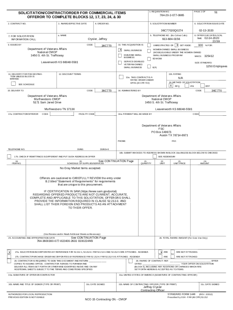 Sf 1449 Doc Template | pdfFiller