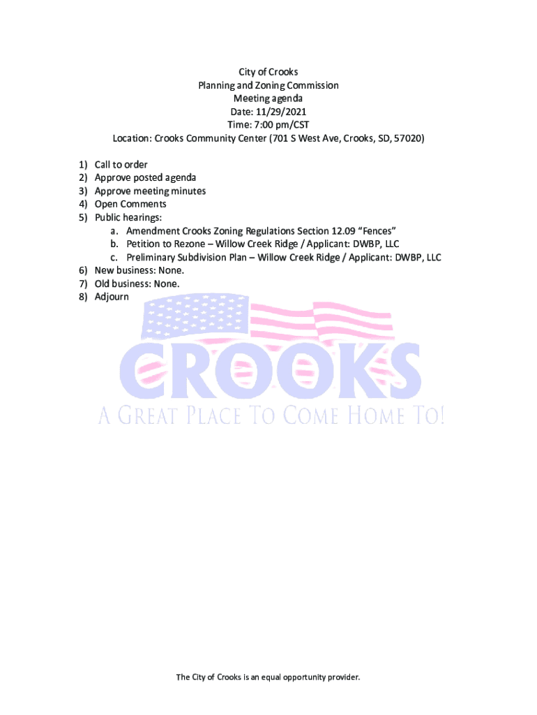 Fillable Online The City of Crooks is an equal opportunity provider ...