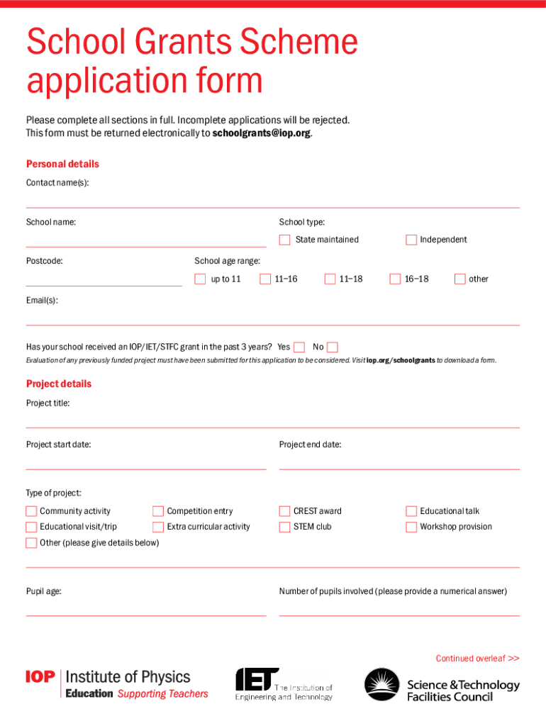 Fillable Online School Grants Scheme application form Fax Email Print ...