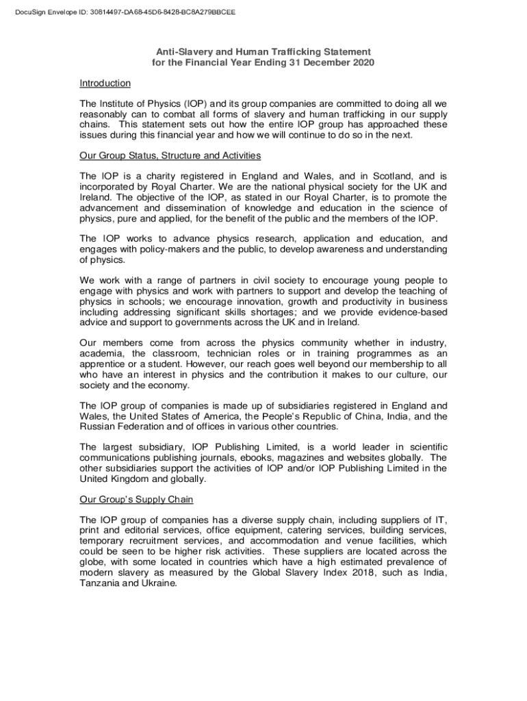 Fillable Online Anti-Slavery and Human Trafficking Statement for the ...