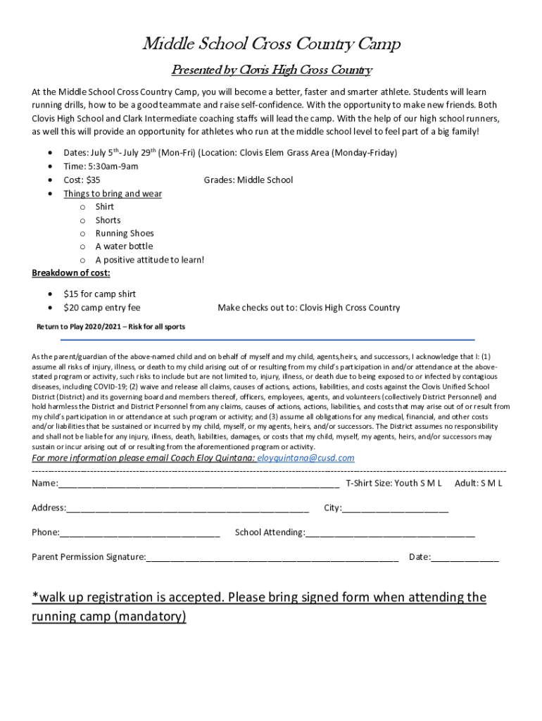 Fillable Online Smarter Training for Faster Running Camp set for July 9 ...