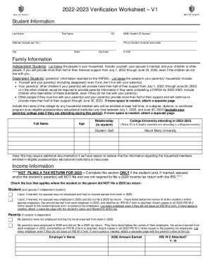 Fillable Online 2022-2023 V1 Verification Worksheet- DEPENDENT Fax Email Print - pdfFiller