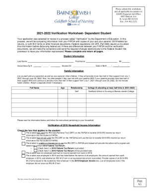 Fillable Online Dep. V1 2021-2022 Verification Worksheet- Dependent Student Fax Email Print ...