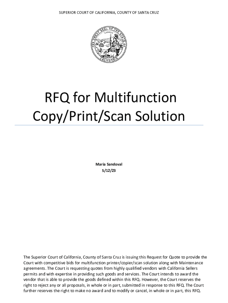 Fillable Online RFQ for Multifunction Copy/Print/Scan Solution Fax ...