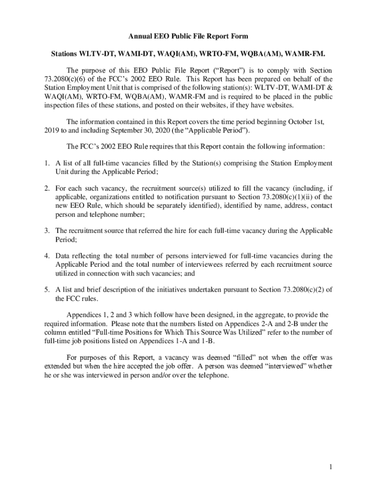 Fillable Online 1 Annual EEO Public File Report Form Stations WLTV-DT ... Fax Email Print ...