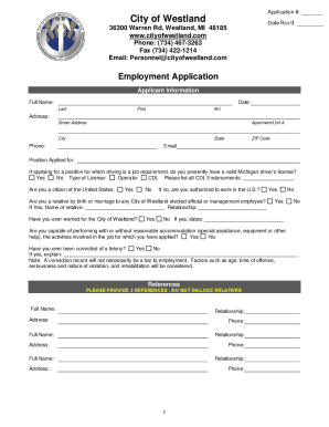 Fillable Online Employment Application - Westland, MI Fax Email Print ...