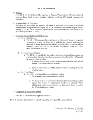 Fillable Online Use and Preparation of DL Form 1-156, Incident Report ...