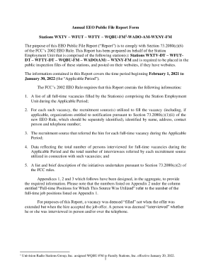 Fillable Online Appendix A SAMPLE ANNUAL EEO PUBLIC FILE REPORT Fax ...