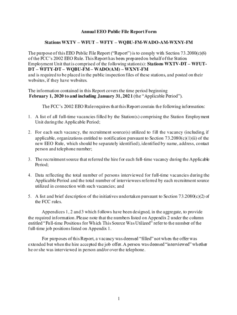 Fillable Online 1 Annual EEO Public File Report Form Stations WXTV WFUT ...