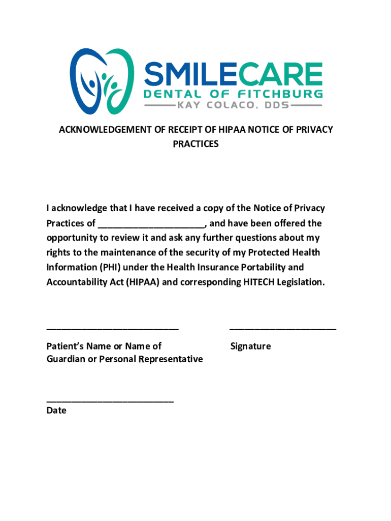 Fillable Online Acknowledgement of Receipt of Notice of Privacy ...