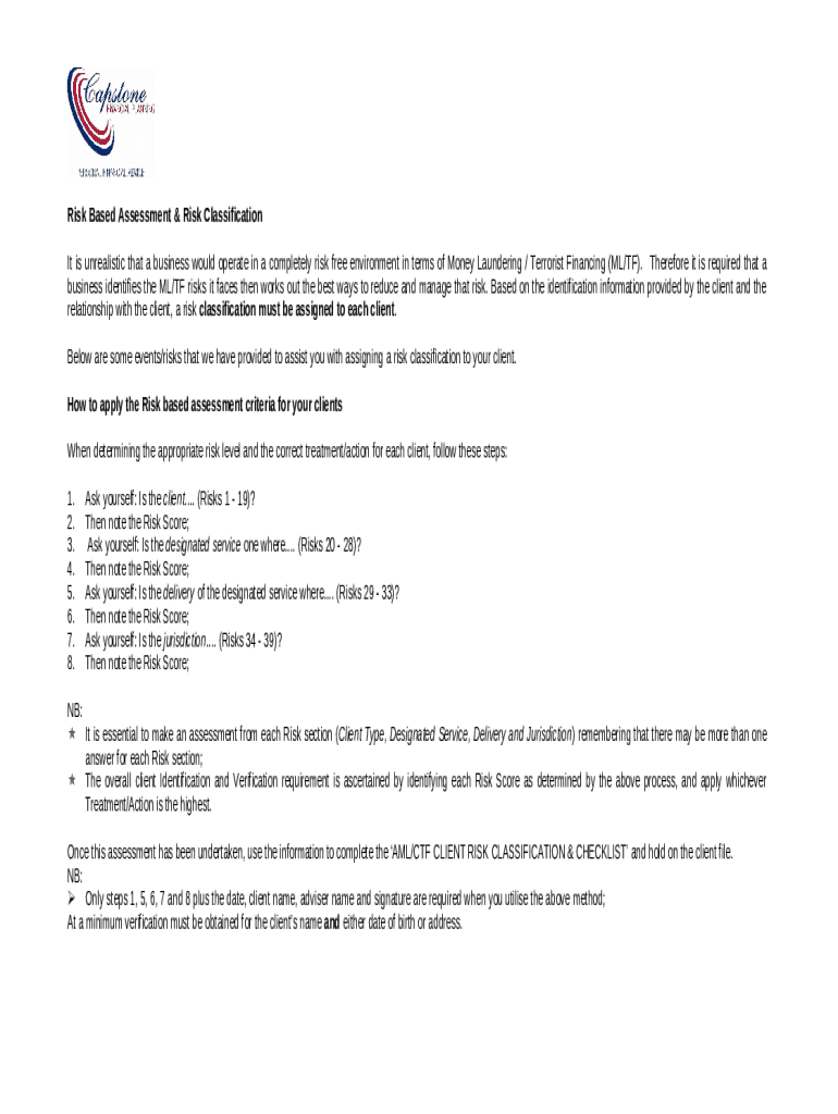 Anti Money Laundering/Counter Terrorism Financing Risk Assessment/Management Tool Doc Template ...