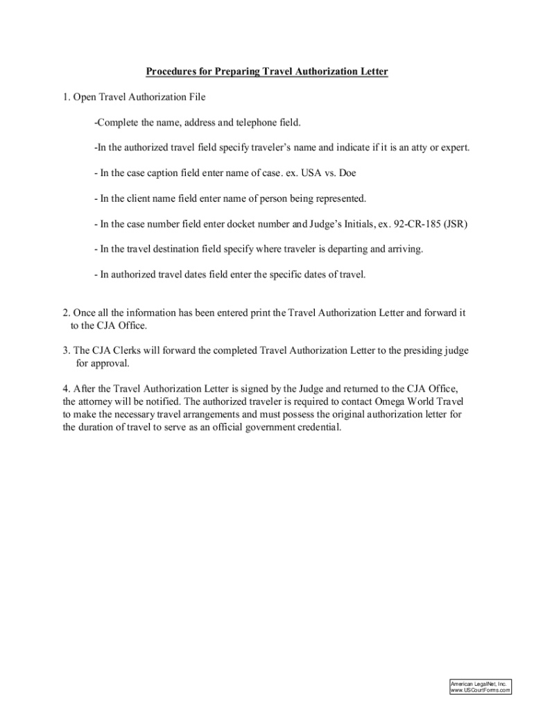Fillable Online Procedures for Preparing Travel Authorization Letter ...