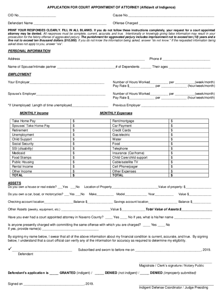 Fillable Online Affidavit Of Indigency Texas - Fill Online, Printable ...