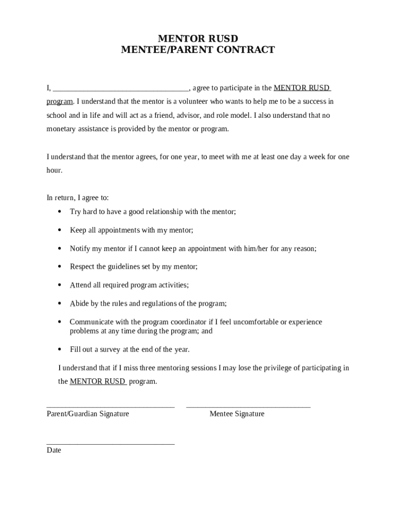SAMPLE MENTOR AGREEMENT Doc Template | pdfFiller