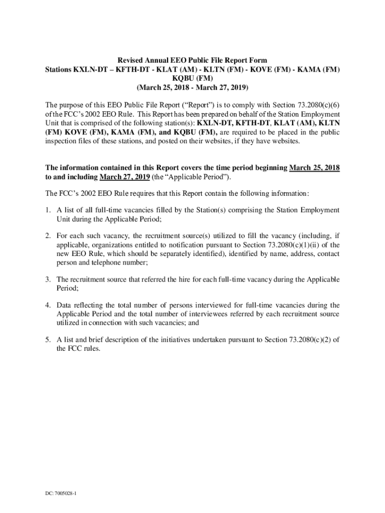 Fillable Online Revised Annual EEO Public File Report Form Stations ...