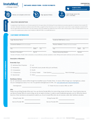Fillable Online INSTAMED ORDER FORM - PAYER PAYMENTS CUSTOMER ... Fax ...