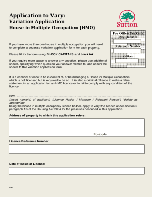 Fillable Online Variation Application - House in Multiple Occupation ...